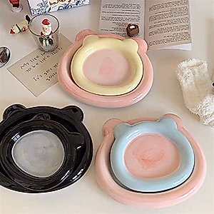 FUUIE Bowls for Food and Water Pet cat Bowl Cute pet Drinking Water Feeding Bowl Ceramic cat Food Dog Food Tableware cat and Dog pet Supplies Accessories (Color : Blue Pink Bear)