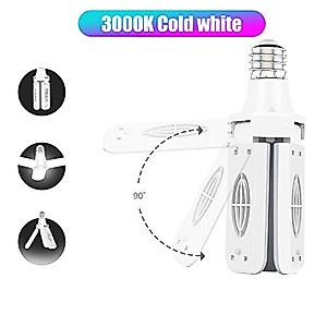 QUANXI 2 Packs LED Garage Lights 30W, 3000 Lumens, Ceiling Lights for Garage,E26 Tribright LED Ceiling Light, 3 Adjustable Panels Garage Light Bulb for Garage, Warehouse, Workshop, Basement