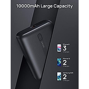 JSAUX Mini Portable Charger 10000mAh, 20W Small USB-C Power Bank Fast Charging PD3.0 QC4.0 Charge External Battery Pack Compatible with iPhone 14 13 12 Pro Max, Samsung Galaxy S22 S21 S20-Black