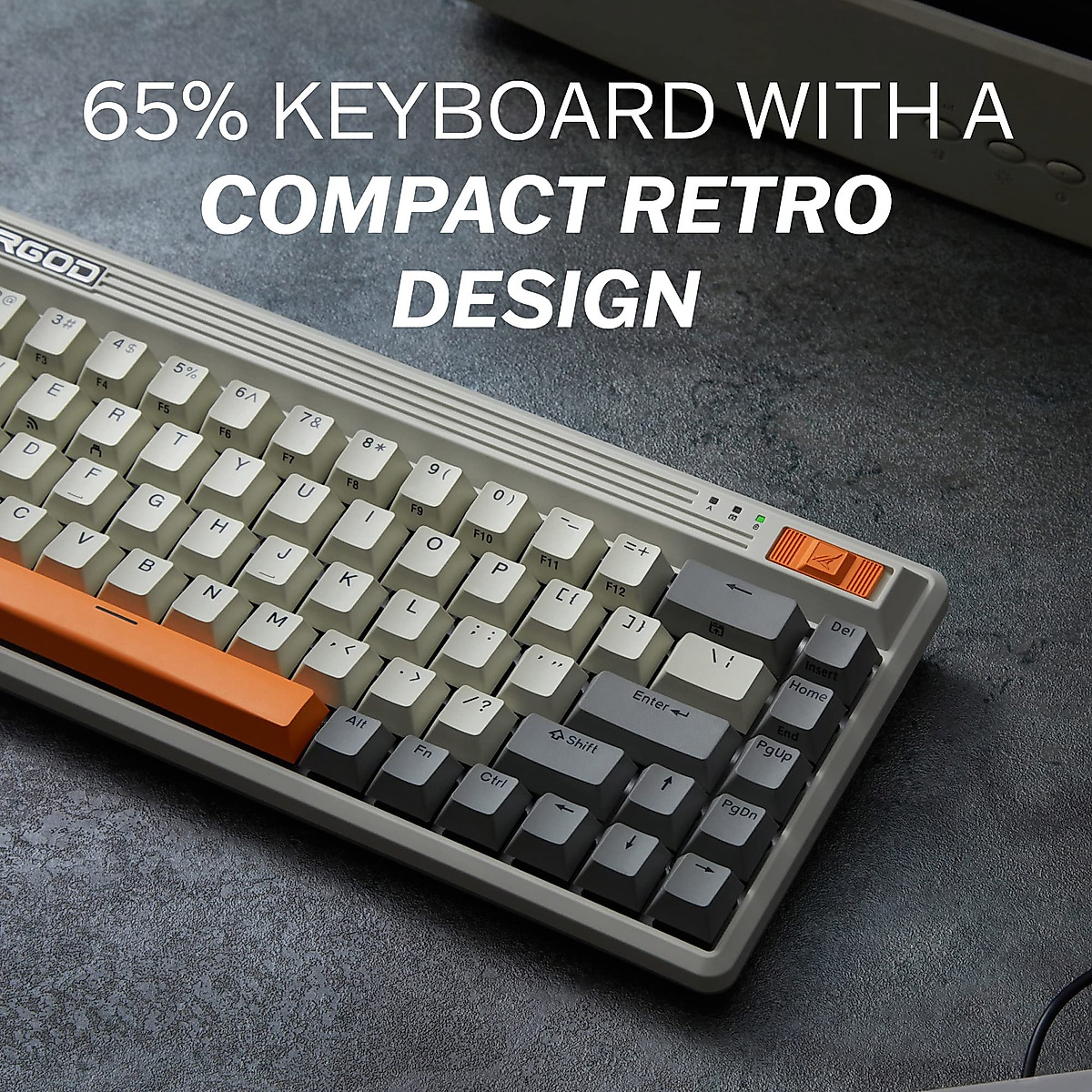 DURGOD Fusion Mechanical Retro Keyboard | 65% Layout | Wireless 2.4 GHz, Bluetooth 5.0, USB C | Doubleshot PBT | Up to 40 Days Battery Life | Windows, Android, iOS (Cherry MX Brown, Original)