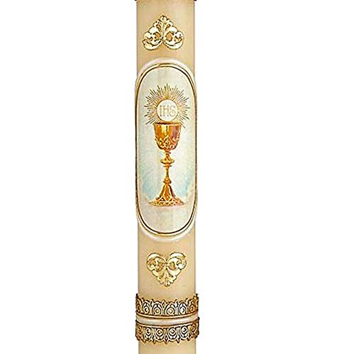 First Holy Communion Hand Decorated Taper Candle with Chalice and Host Design, Catholic Gifts for Girls and Boys, Tall Candles, Cirio para Primera Comunion, 11.25 Inches