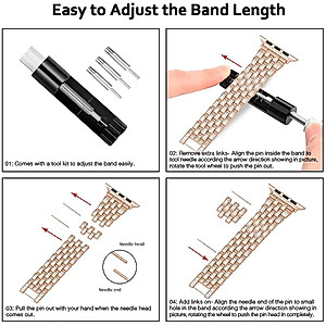 QVLANG Compatible for Apple Watch Band 40mm Series 6/5/4/SE, Diamond Rhinestone Case + Women Bling Band Stainless Steel Metal Bracelet for iWatch (Rose Gold, 40mm)