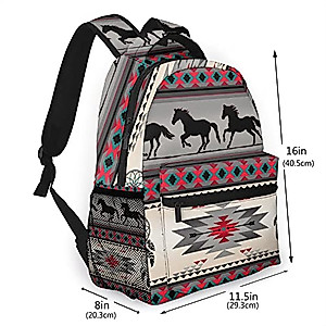 RIUARA Native American Boho Aztec Horses Pattern Backpack Bookbags for Adult&Teeens Shoulder School Bags for School Office Travel