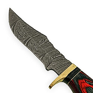 Custom Handmade Damascus Steel Hunting Knife/Skinning Knife SS-17452 (Red & Black Wood) (Red)