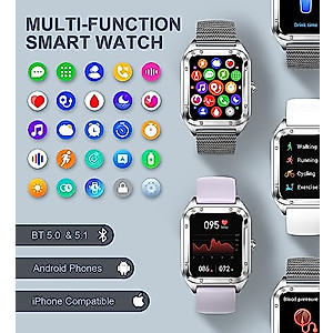 Iaret Smart Watch for Women (Call Receive Dial), Smart Watches for Android iOS Phones Smartwatch with AI Voice Control Heart Rate Sleep Monitor Pedometer Waterproof Activity Tracker Silver