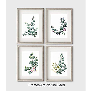 KAIRNE Eucalyptus Leaf Canvas wall Art Painting Set of 4 Unframed(8x10 Inch) Tropical Plant Decor Leaves pink flower art print Botanical Wall decor for living room home wall decoration
