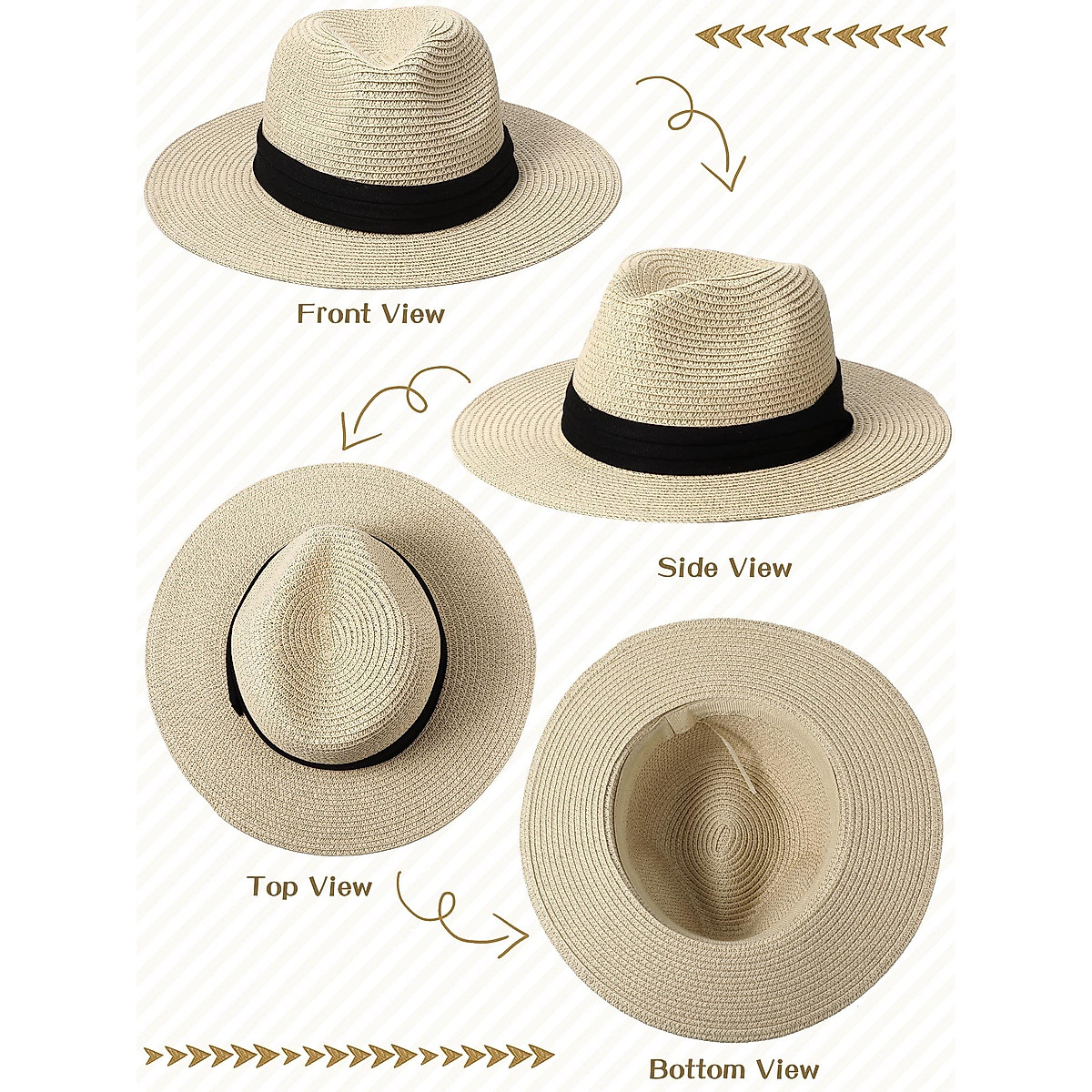 Straw Large Beach Bag for Women's Woven Beach Bag and Beach Hats Set Beach Earring Handmade Shoulder Bag Handbag Bohemia Set(Beige)