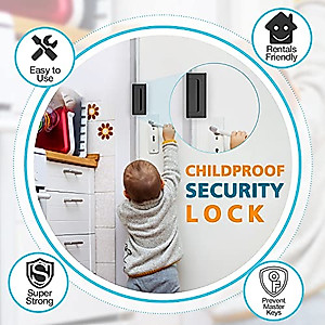 Home Security Door Lock, Upgrade Easy Open Childproof Door Reinforcement Lock with 3" Stop Withstand 800 lbs for Inward Swinging Door, Add Extra Lock to Defend Your Home Safe (Black)