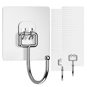 Large Adhesive Hooks, 30-Pack Heavy Duty Sticky Hooks, Waterproof Transparent Hooks, Self-Adhesive Traceless Hooks for Hanging, Clear Hooks with No Damage Installation