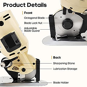 GPOAS Electric Rotary Fabric Cutter Cloth Cutting Machine 4 Inch Octagonal Blade Cloth Cutter Electric Scissors With Automatic Sharpener For Multi Layer Carpet Leather,Industrial Grade 110V