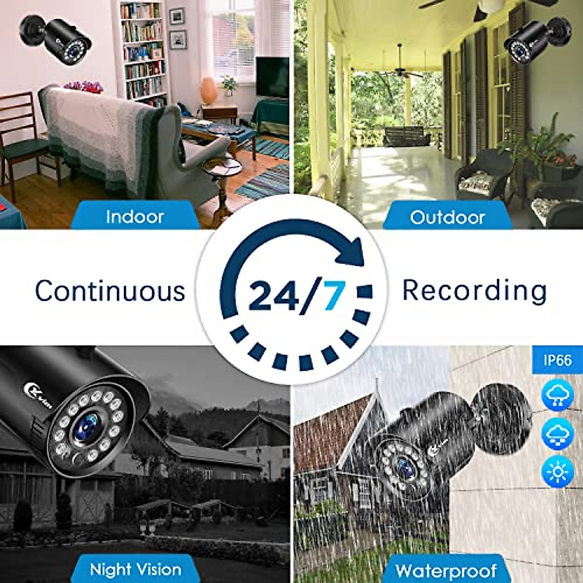 XVIM 1080P Wired Security Cameras System - 8CH Home Security Camera System DVR(No Hard Drive), 8PCS Security Cameras, IP66 Waterproof Outdoor Camera System, Night Vision, Motion Detect, APP Access