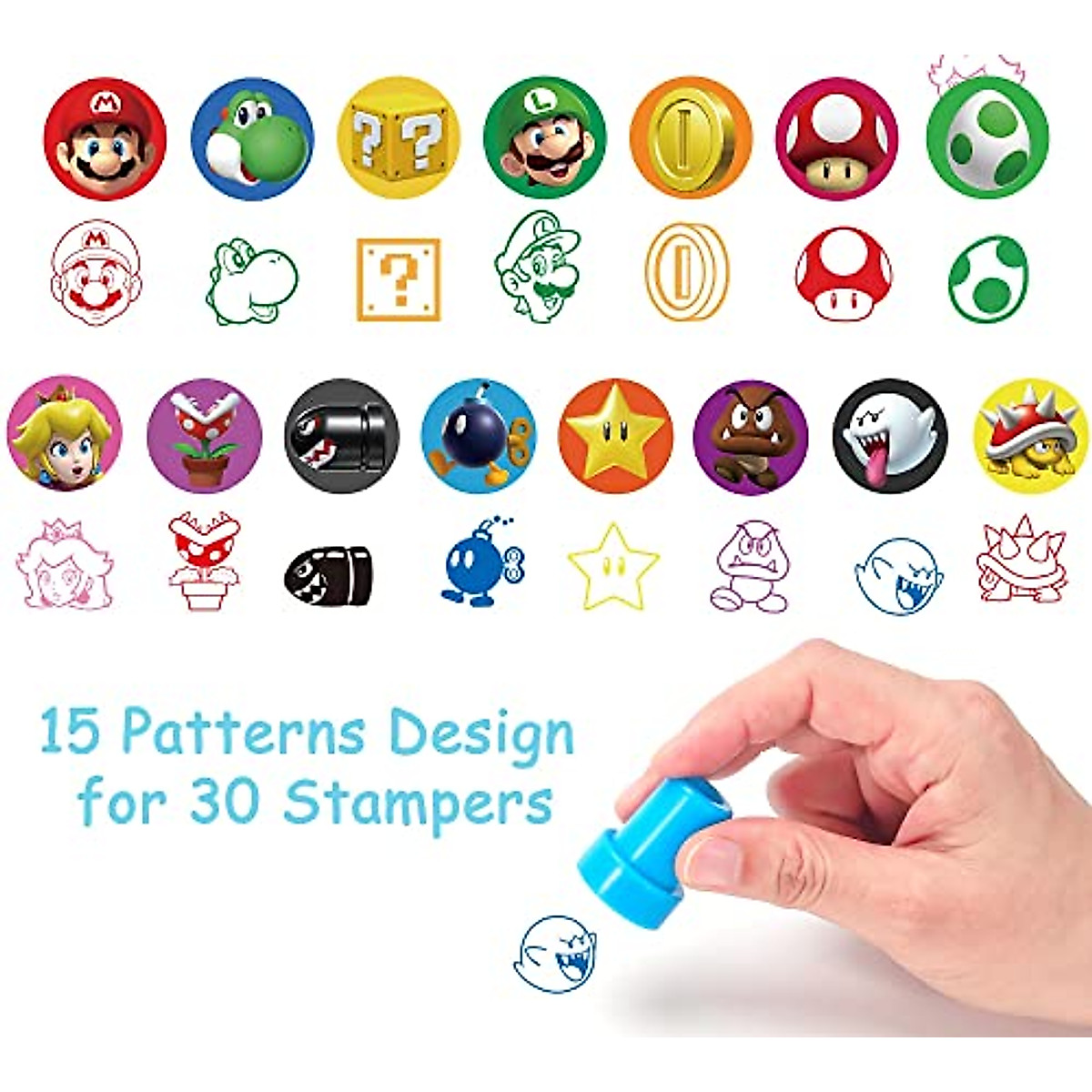 30Pcs Game Themed Stampers for Kids, Cartoon Birthday Party Supplies Favors Decorations for Game Fans, Goodie Bag Treat Bag Stuffers Party Gifts for Boys Girls Classroom Rewards Prizes