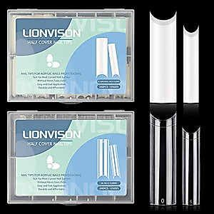 480PCS Extra Long NO C Curve Nail Tips XL, 2 Packs Natural and Clear Nail Tips for Acrylic Nails Professional Set, 12 Sizes Straight Tapered Square Press on False Nail Tips for Nail Art Salon Home DIY