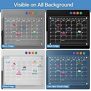 Acrylic Magnetic Dry Erase Calendar Board for Fridge,16"x12" Clear Monthly Calendar Planner Board for Refrigerator, Reusable Portable Calendar Whiteboard Memo Planning Boards