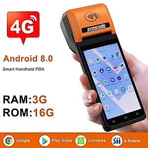 symcode POS PDA Thermal Receipt Printer,1D 2D Barcode Scanner Handheld PDA Printer Mobile POS Machine 5.5" Touch Screen 58mm Thermal Printer Android 8.1 Support 4G WiFi Bluetooth and NFC