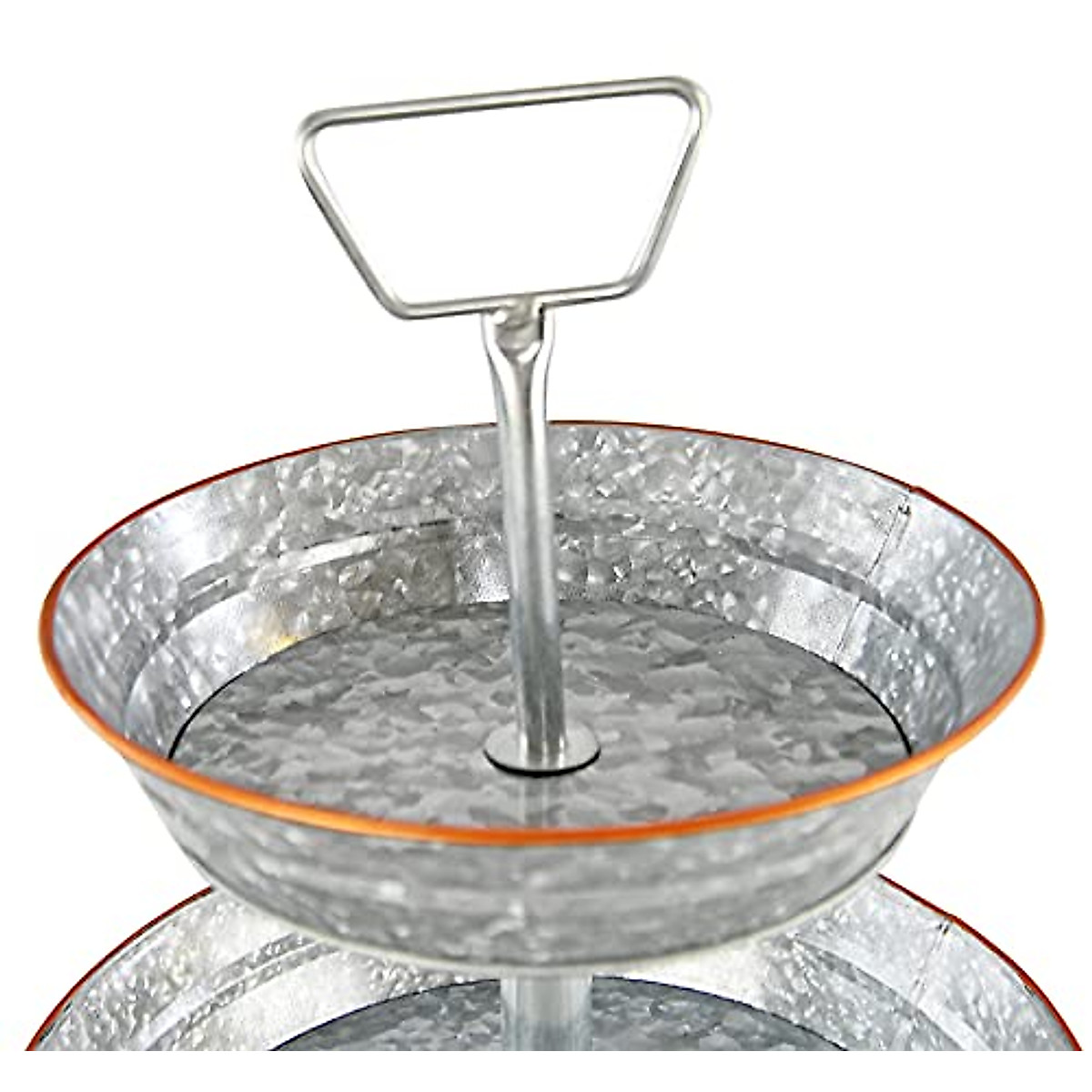 HOME-X Galvanized 3-Tier Stand, Rustic Home Decor, Farmhouse Kitchen Tray, Metal Fruit Stand and Dessert Stand, Tier Party Serving Tray, 17" D x 19 ½” H, Silver