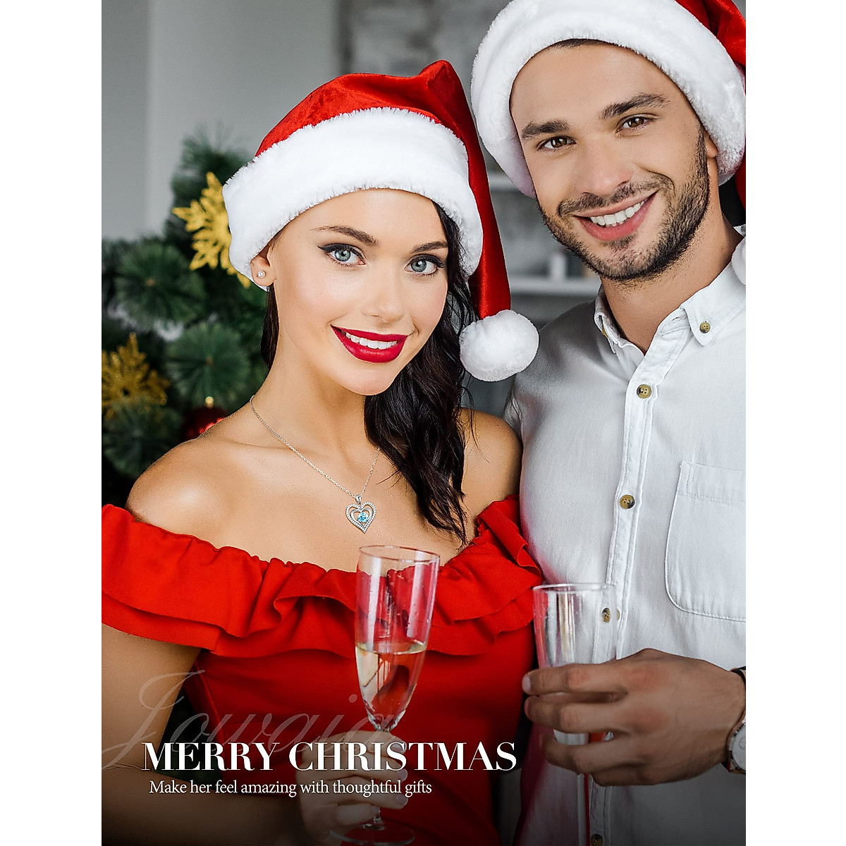 Jowaia Birthstone Necklace for Women Trendy, 925 Sterling Silver Forever Love Heart Necklace Choker, 18K White Gold Plated Simple Shiny Birthstone Jewelry Gift Necklaces for Wife Mom Girlfriend,