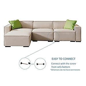 Dolonm L Shape Sectional Sofa for Living Room, Convertible Modular Sectional Couch with Reversible Chaise, 102 Inches Long Modern Linen Luxury Couch with Two Pillows (Beige, L Shape Sofa)