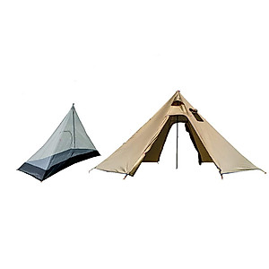 4 Person Teepee Hot Tent with Half Mesh and Fire Retardant Stove Jack Lightweight 6.8lb Height 7.2FT Teepee Tent Outdoor Camping Pyramid Tipi Tent (Brown Green)