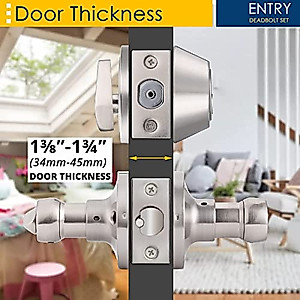 Keyed Alike Lever Set with Single Cylinder Deadbolt, Reversible Wave Style Satin Nickel Lockset, Lever Door Handle with Key and Lock for Bedroom, Front Door 4 Pack