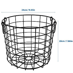 ABOOFAN Round Wire Laundry Basket Small Metal Clothes Hamper with Handle Iron Wire Utility Storage Container Farmhouse Organizer Bin for Toys Book Blanket Black