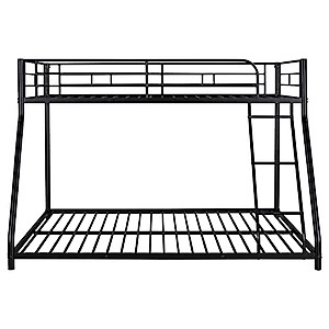 CITYLIGHT Metal Bunk Bed Twin Over Full Size, Heavy Duty Floor Bunk Beds Frame with Security Guardrail and Ladder for Adults, Teens, Kids, Dormitory, Bedroom, No Box Spring Needed, Black