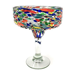 Dos Sueños Mexican Hand Blown Glass – Set of 4 Hand Blown Margarita Glasses Confetti Rock (16 oz) …