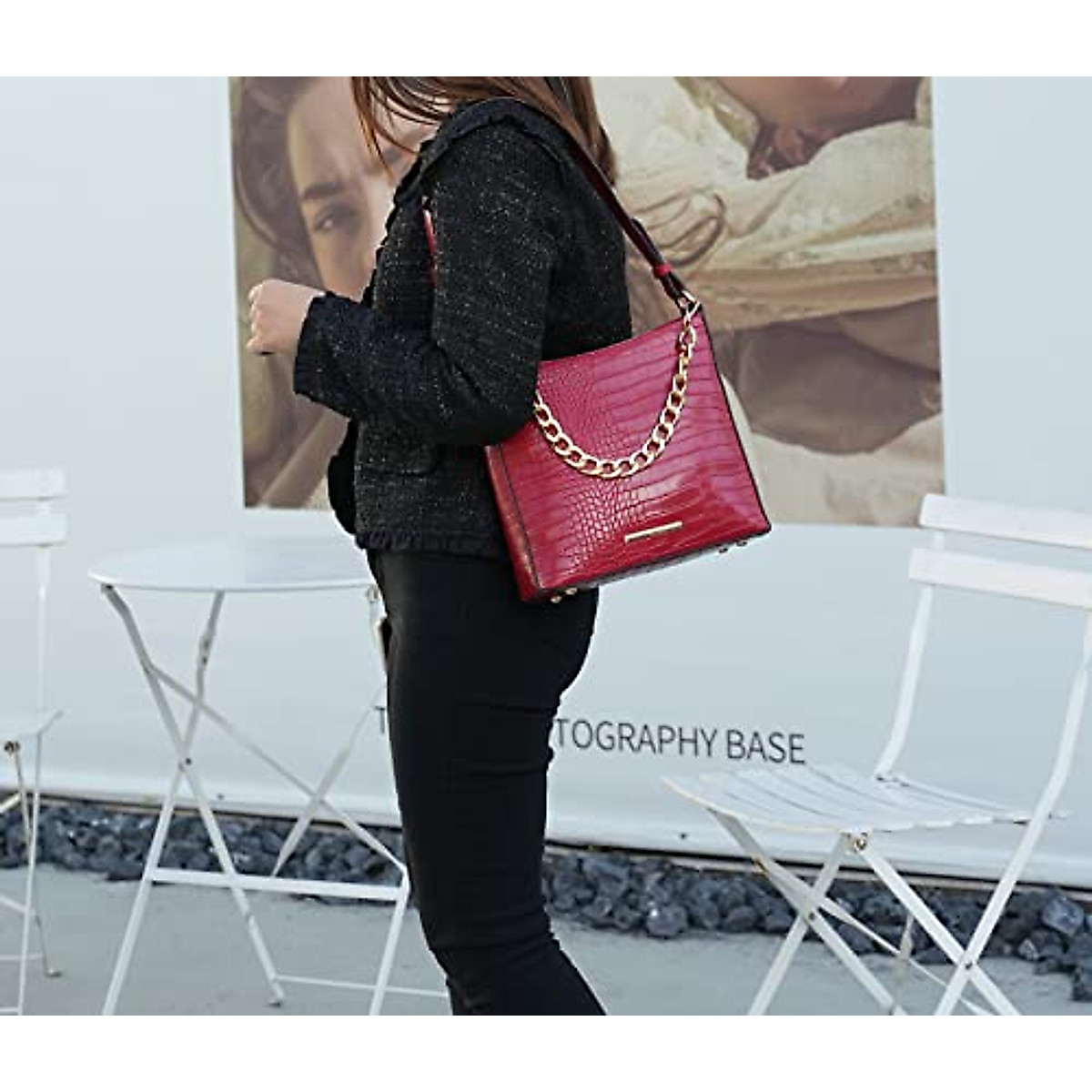 MKF Collection Shoulder Bag for Women, Faux Crocodile-Embossed Vegan Leather, Hobo Handbag Messenger Purse