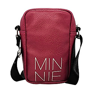 Buckle Down Disney Bag, Cross Body, Minnie Mouse Winking Face Close Up and Text, Red, Vegan Leather