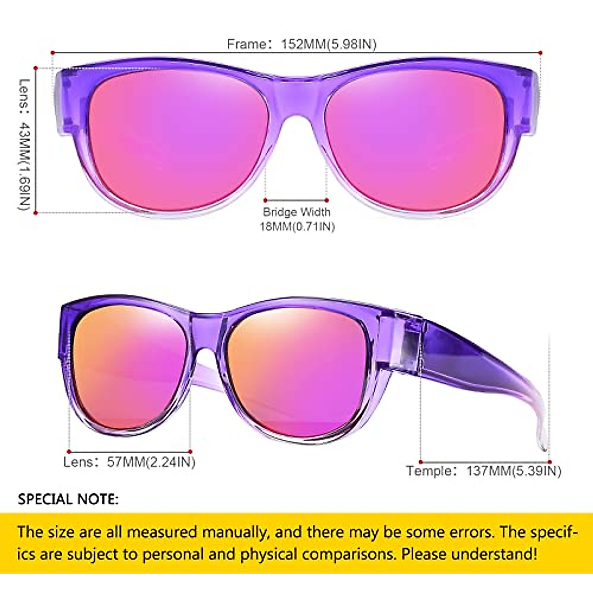 SHEEN KELLY 2PCS Oversized Polarized Fit Over Sunglasses Women Men TR90 Mirrored Over Glasses Cat Eye Driver Goggles