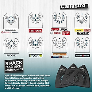 Triangle Sanding Pads for Oscillating Multitool with Universal Quick-Release - 3 Pack of 3-1/8 Inch Sander Pads for Hook & Loop Sandpaper- Caliastro