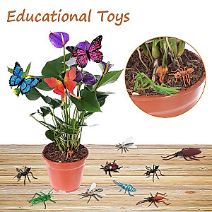 OOTSR 51Pcs Plastic Insects Bugs Toys Realistic Insects and Bugs for Kids Insect Assorted Includes 39Pcs Insect Toys and 12Pcs Lifelike Butterfly for Kids Education Party Favors Prank Toys