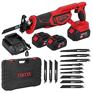 TIKTIK Reciprocating Saw Cordless,0-3500 SPM Portable Reciprocating Saw with 2 x 4.0Ah Battery,12 Saw Blades,Tool-free Blade Change,21V Brushless Power Reciprocating Saws for Wood/Metal/PVC