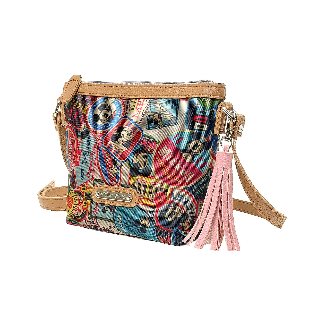 A138.Disney Mickey Mouse Women Vintage Shoulder Cross Body Bag Handbag (Beige)