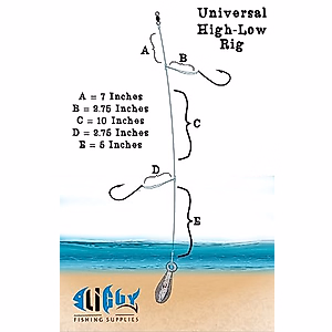 Long Island Guy Fishing Supplies - Saltwater Fishing Hook Rigs, Heavy Duty Stainless Steel Salt Water Surf Rig High Low Bait Rigs with J Hook Offset 70LB Mono Leader Fluke Bluefish Hook Size 5/0
