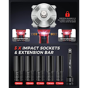 Cordless Impact Wrench, 1200Nm(900 Ft-lbs)1/2" Brushless Impact Gun, 2x4.0AH Batteries Electric Impact Motor Variable Speeds, 21V High Torque Power Impact Driver Ideal for Car, DIY, and Truck RV/Mower