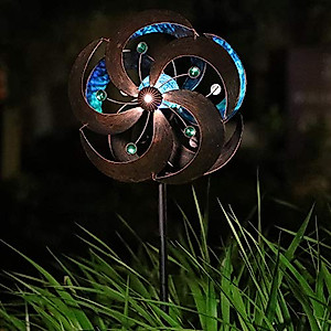 HDNICEZM Solar Wind Spinner Improved 360 Degrees Swivel Multi-Color LED Lighting Glass Ball with Kinetic Wind Spinner Vertical Metal Sculpture Stake Construction for Outdoor Yard Lawn & Garden.