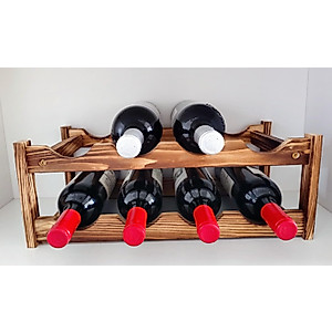 LoongZDD Easy-Install & Standalone 8-Bottle Wine Rack - Premium Carbonized Pine Wood, Two-Tier Design for Countertop, Home Kitchen Pantry, Versatile Wine Storage Solution