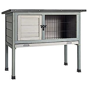 Tangkula Elevated Wood Rabbit Hutch, Indoor Outdoor Bunny Cage with Openable Roof and Removable Tray, Chicken Coop with Lockable Door, Guinea Pig Cage, Small Animal Houses & Habitats (Grey)