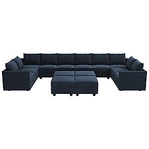 HONBAY Velvet Modular Sofa Couch with Chaise Oversized U Shaped Sectional Sofa Reversible Modular Sofa Bed with Storage Seats, Dark Blue