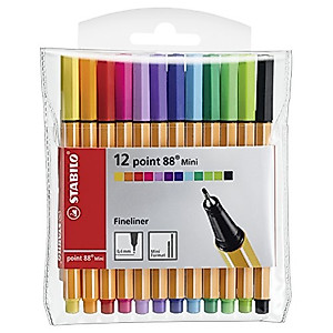 Fineliner - STABILO point 88 MINI - Wallet of 12 - Assorted colors