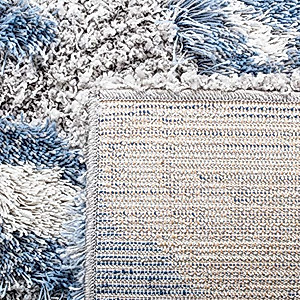 SAFAVIEH Horizon Shag Collection 5'3" x 7'7" Grey/Blue HZN890G Modern Abstract Non-Shedding Living Room Bedroom Dining Room Entryway Plush 2.5-inch Thick Area Rug