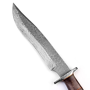 UK UNIQUE SHARP KNIVES BK-3023 Handmade Damascus Steel 15.00 Inches Damascus Steel Hunting Knife - Camel Bone Handle With Damascus Steel Gurd/Pommel