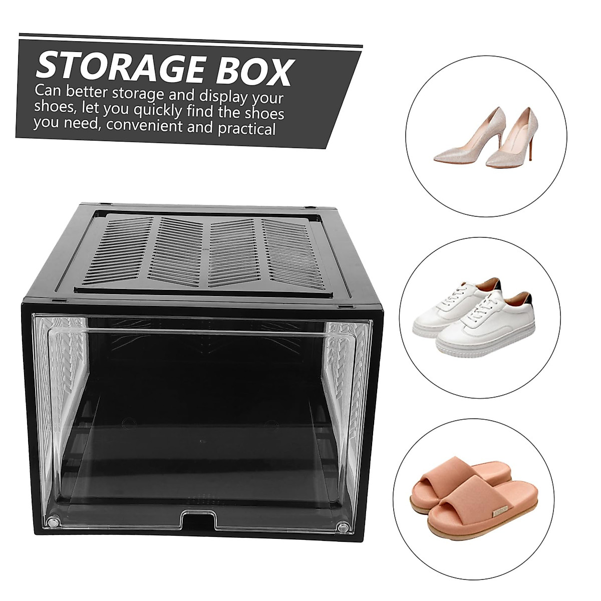 EXQUIMEUBLE 2pcs Boxes Foldable Shoe Box Sneakers Shoe Stand Shoes Shoe Containers Shoe Rack Organizer Shoe Rack for Closet Shoe Boxes with Lids Shoe Storage Clamshell Plastic Large Showcase