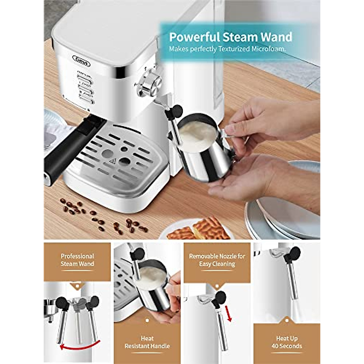 Gevi 20 Bar High Pressure Espresso Machines, Expresso Coffee Machine with Milk Frother for Espresso, Latte Macchiato, Cuppuccino,1.2L Water Tank, 1350W
