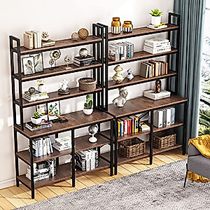 LITTLE TREE 6-Tier Tall Bookshelf with X-Shaped Frame, Industrial Bookcase with Storage, Utility Stand Shelf