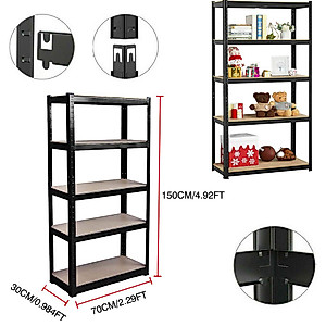 Jupitor Shelving Units for Storage Garage Bathroom 5 Tier Storage Garage Racking Shelves Heavy Duty 175KG Per Shelf 875KG Capacity, for Warehouse Shed Office Workshop Black - 150cm x 75cm x 30cm