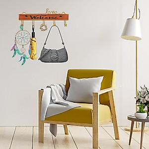 Betinyar 2 Pack Wood Coat Rack Wall Mount, Wall Coat Hangers for Entryway, Key Holder for Wall, Wood Wall Coat Rack with 5 Hooks, Key Rack for Coat Hat Bag Key Storage Organizer(Black+Gold)