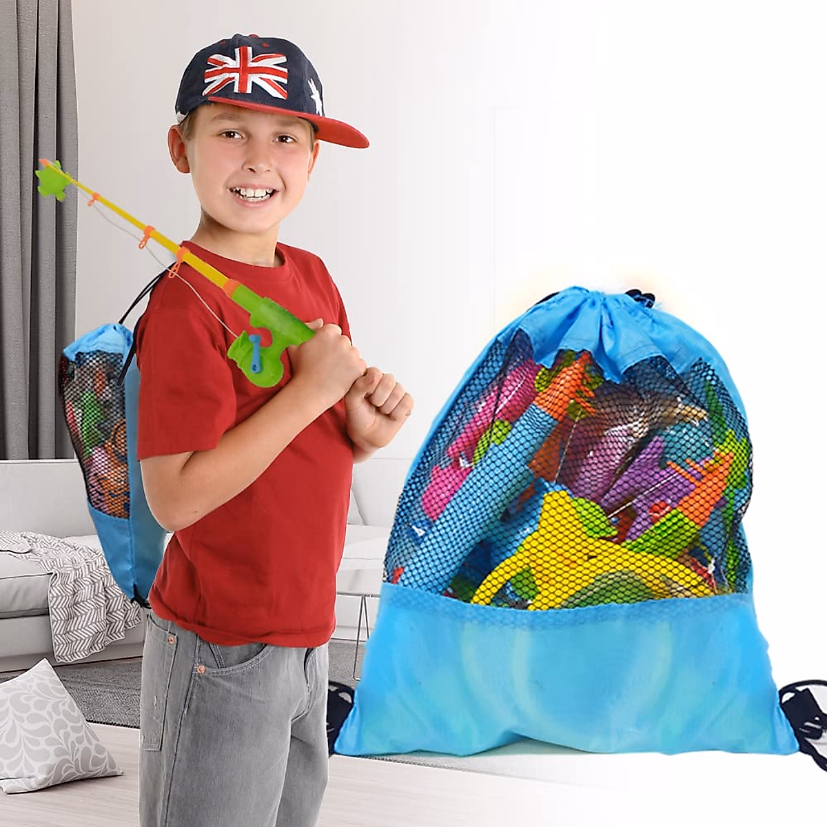 ArtCreativity Fishing Toys Set for Toddlers, Magnetic Fishing Set with Rods, Nets, Bag, and 30 Aquatic Toys, Interactive Fishing Game for Kids, Swimming Pool, Bath Toys for Kids, Boys and Girls