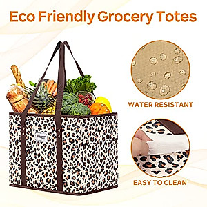 MVSCOCEAN Reusable Grocery Bags, Shopping Cart Bag,Heavy Duty,Hard Bottom Foldable Trunk Organizer,Set of 3 (Leopard)